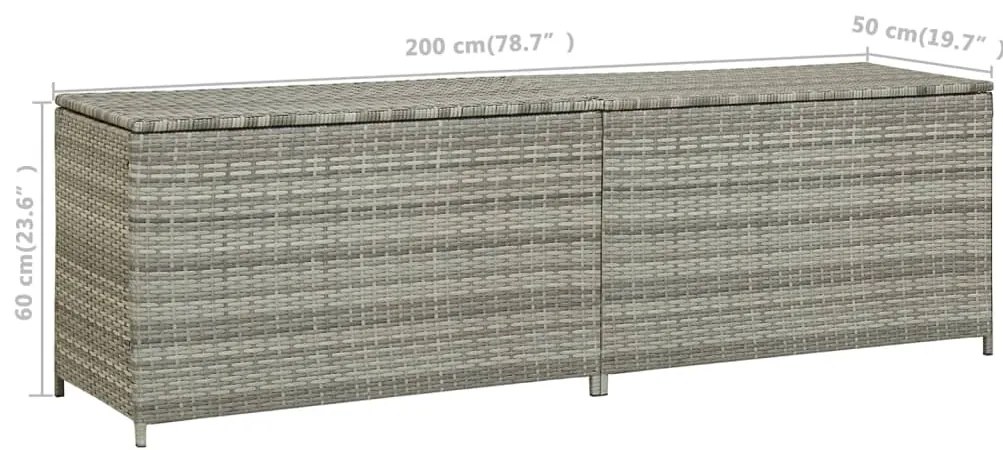 vidaXL Marketos Zahradní úložný box polyratan 200 x 50 x 60 cm šedý
