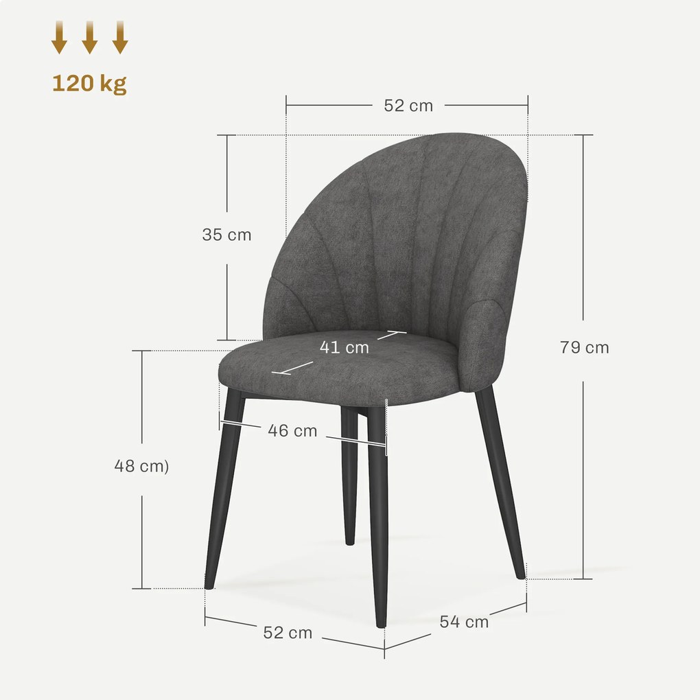 HOMCOM sada 4 židlí v sametovém vzhledu – polstrované ergonomické opěradlo, ocelové nohy, tmavě šedá