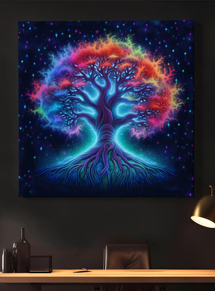 Obraz na plátně - Strom života neon universe FeelHappy.cz Velikost obrazu: 40 x 40 cm