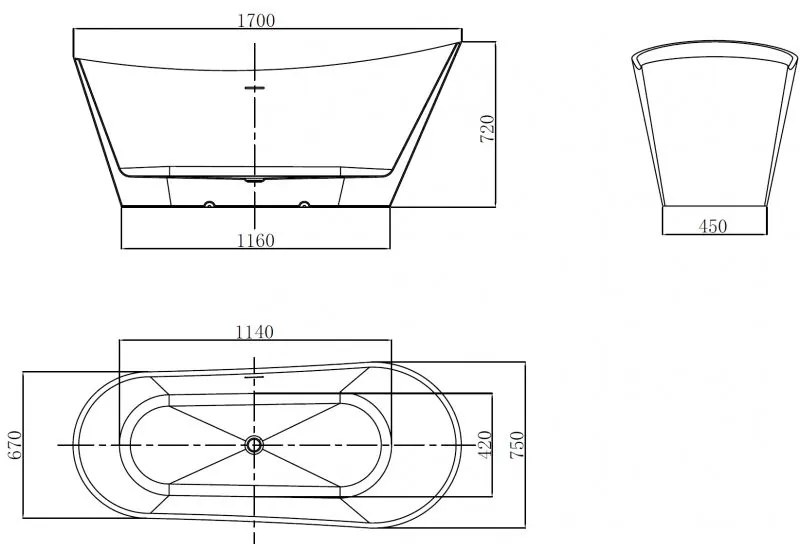Mexen Dora, volně stojící vana 170 x 75 cm, bílá/černá, grafitový přepad, 52071707575-95