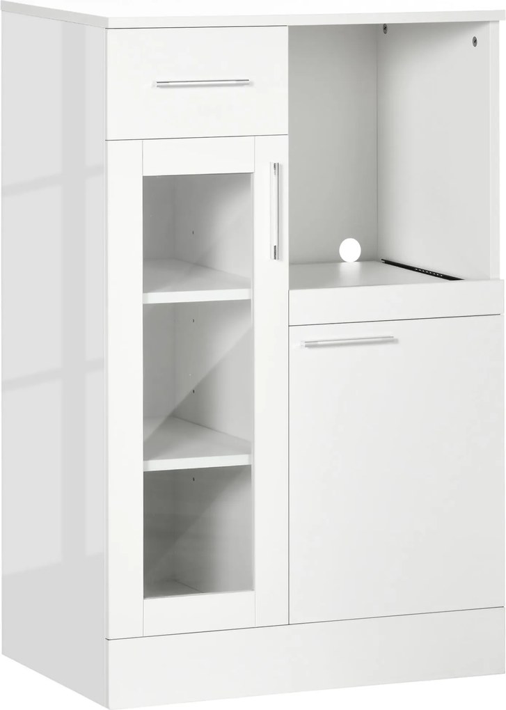 HOMCOM Moderní Jídelní Skříňka s Skříňkami a Zásuvkou, Úsporná Kuchyňská Skříň z Dřeva a Skla 60x40x95cm, Bílá | Aosom
