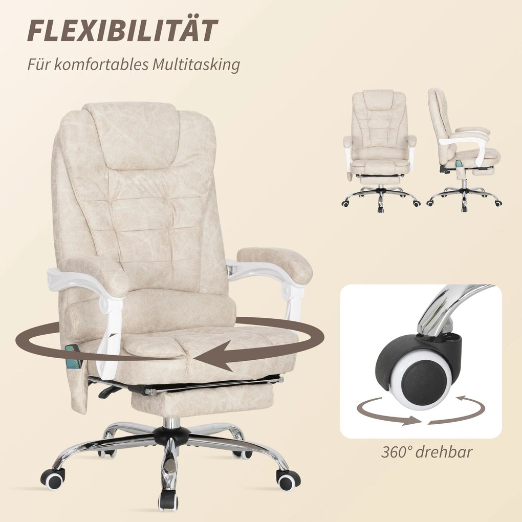Vinsetto Kancelářská židle s masážní funkcí, ergonomická, 65x160x104 cm, krémově bílá