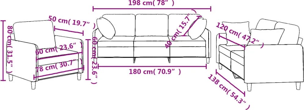 vidaXL 3dílná sedací souprava s polštáři textil [3202072] Barva: Černá