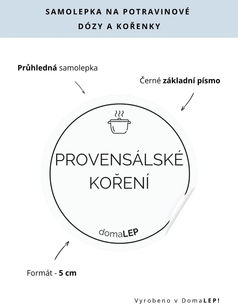 Samolepka na kořenky PROVENSÁLSKÉ KOŘENÍ průhledná 5 cm základní písmo