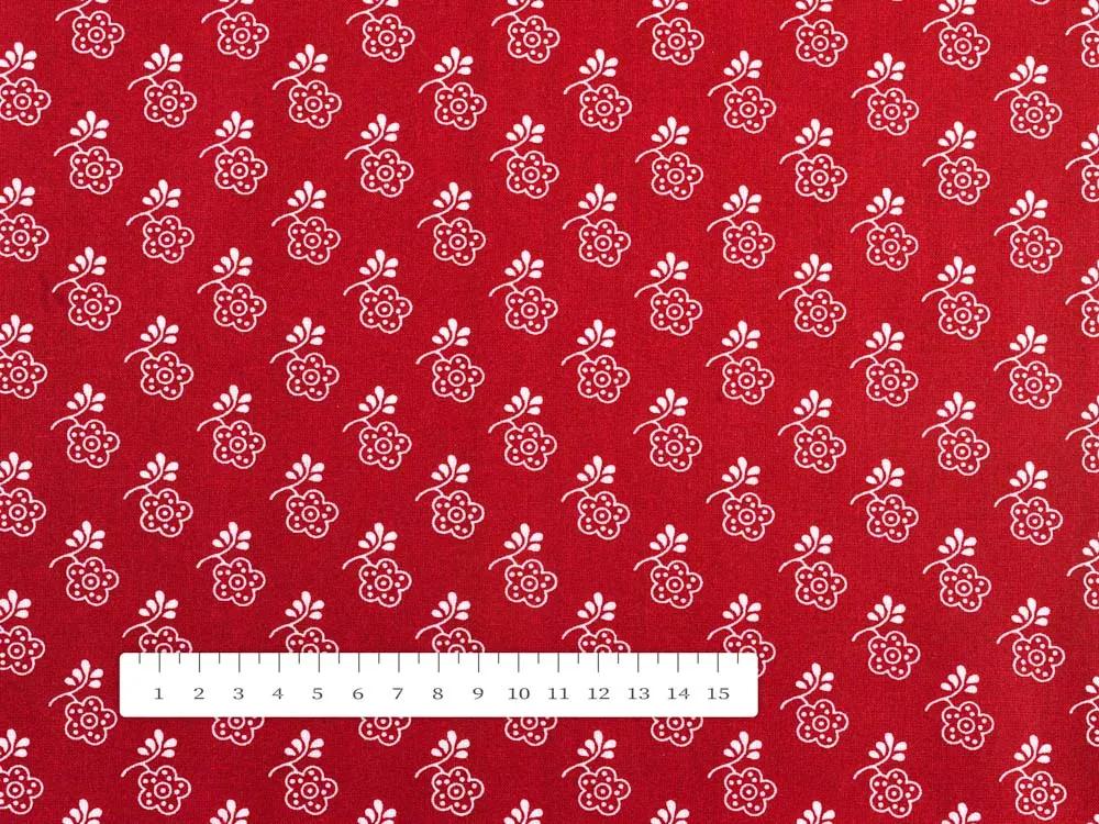 Biante Bavlněný povlak na polštář s lemem Sandra SA-355 Bílé květy na červeném 35 x 45 cm