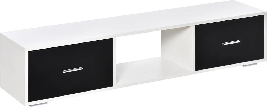 HOMCOM Stojan na TV pro TV až 60" Moderní obývákový televizní stolek se 2 zásuvkami a otevřeným prostorem 140x30x32 cm Bílá a černá | Aosom