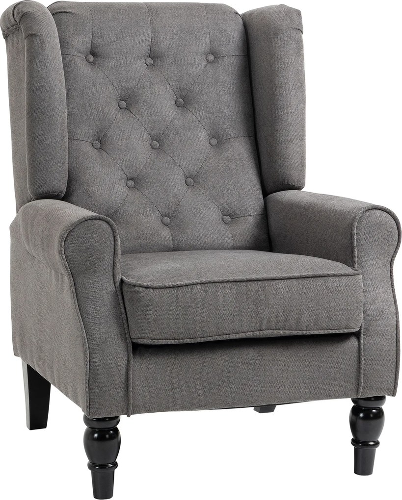 HOMCOM křeslo polohovatelné křídlo s čalouněním, dřevěné nohy, polyester, tmavě šedá, 74x86x102cm, do obývacího pokoje a ložnice