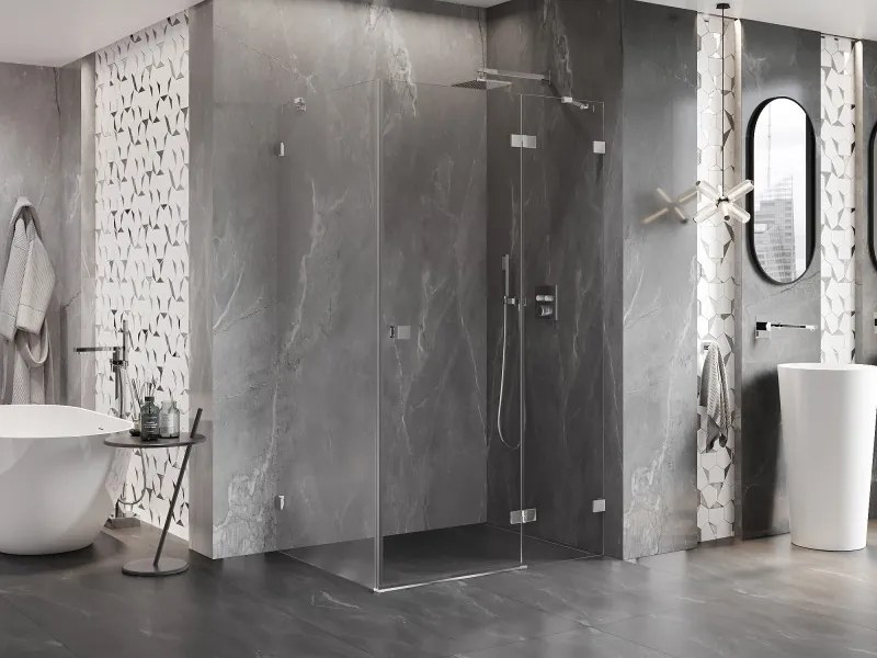 Mexen Lunar, výklopný sprchový kout pravý 100 x 80 cm, 8mm čiré sklo, chromový profil, 834-100-080-01-00-P