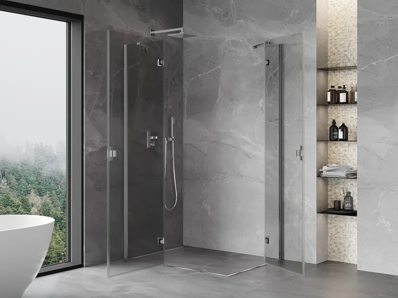 Mexen Mist-H Duo, 2-křídlý výklopný sprchový kout 90 x 80 cm, čiré sklo, chromový profil, 8A5-090L-080P-01-00
