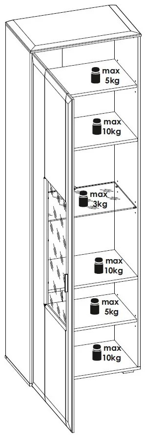 Vysoká vitrína Romy, šedá/dub
