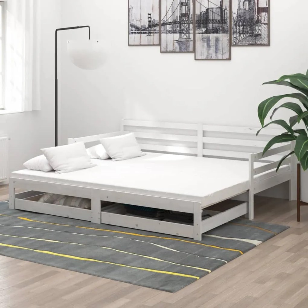 3083700 vidaXL Výsuvná denní postel 2 × (90x200 cm) bílá masivní borové dřevo