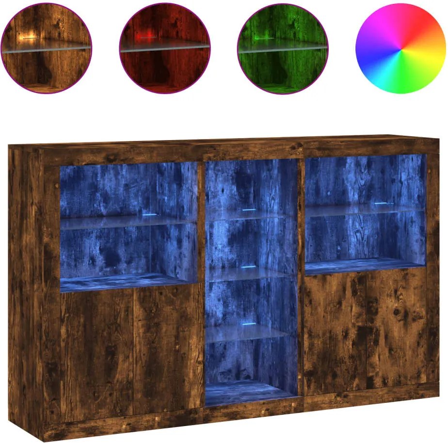 Příborník s LED osvětlením kouřový dub 162 x 37 x 100 cm 3209174