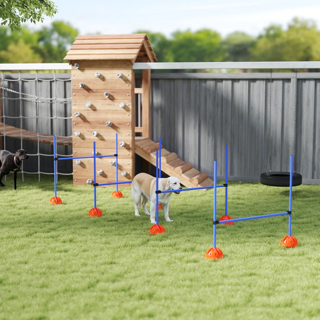PawHut 4dílná sada agility pro psy se 4 překážkami a přepravní taškou pro trénink skákání, modrá
