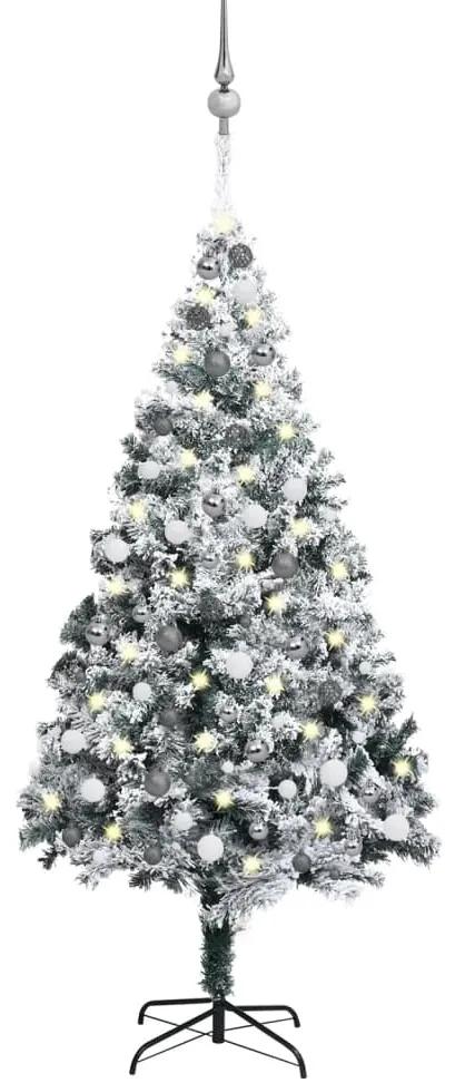 3077917 vidaXL Umělý vánoční stromek s LED a sadou koulí zelený 210 cm PVC