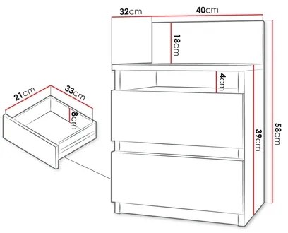 Noční stolek MALWA 59x40 cm bílá