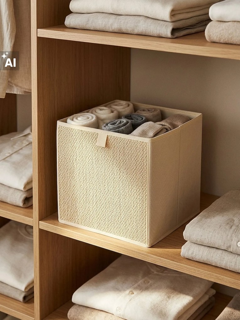 Sinsay - Úložný box s bambusovým čelem - krémová