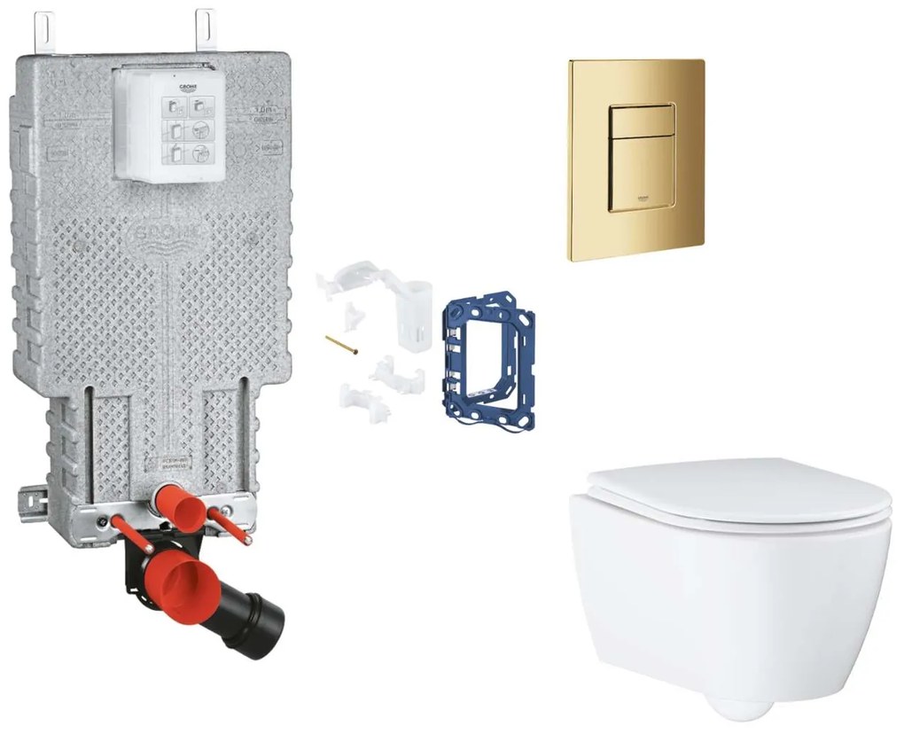 Grohe Uniset - Set předstěnové instalace, klozetu, sedátka SoftClose, tlačítka Skate Cosmopolitan a sady pro vhazování tablet, Cool Sunrise SANI15BB4131