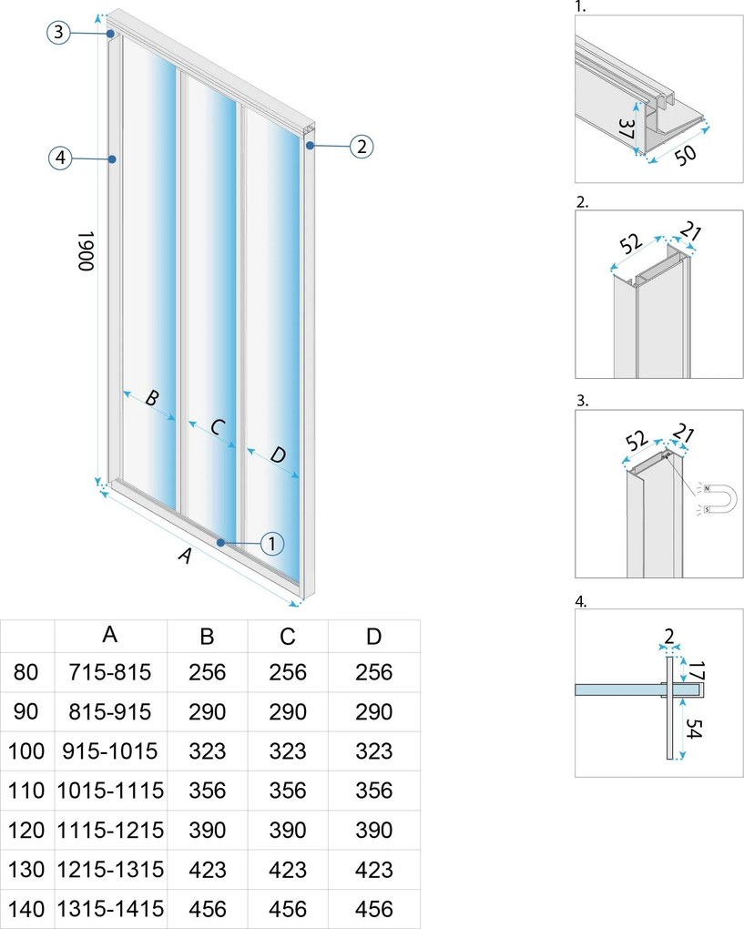 Rea - ALEX posuvné sprchové dveře - chrom, 130 x 190 cm, REA-K0923
