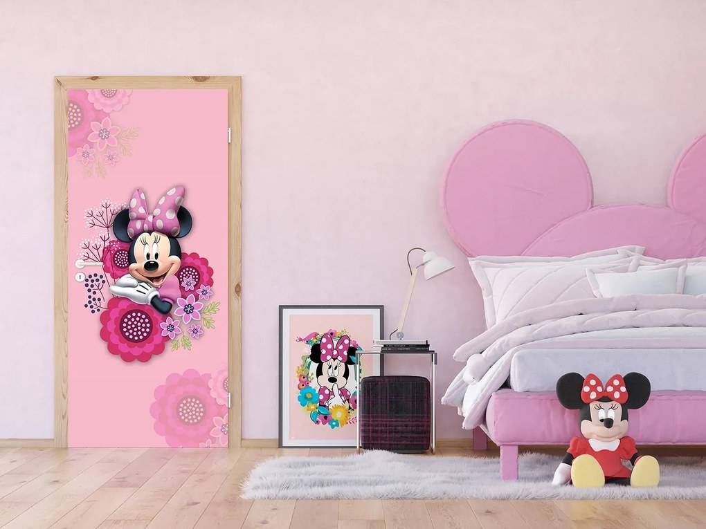 Dětská vliesová fototapeta na zed' Minnie Růžové Květiny, Disney | 90 x 202 cm | DFTDNV 5488