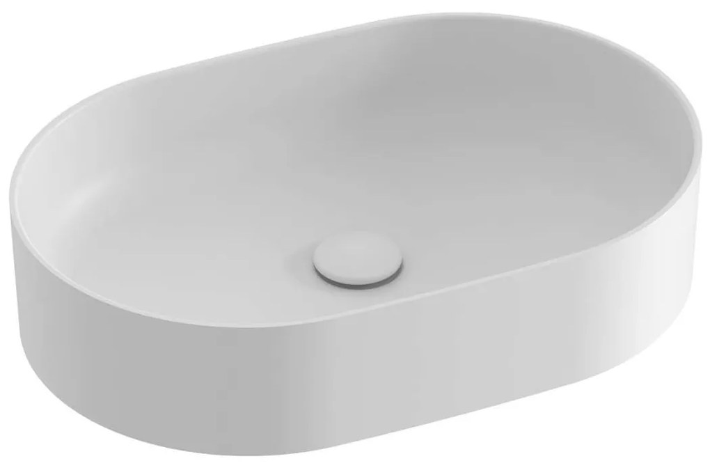 Ravak Ceramic - Umyvadlo na desku 55x37 cm, bez přepadu, bez otvoru pro baterii, matná bílá XJX0E155000
