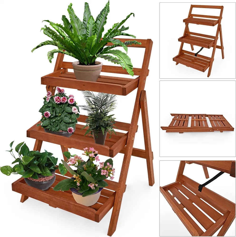 Stupňovitý stojan na květiny 79x56x59cm 3 stupně akácie certifikace FSC®
