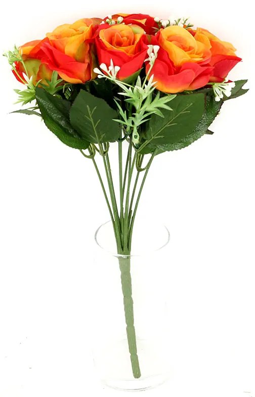 Růže, puget KU4139 květina umělá barva červeno-oranžov