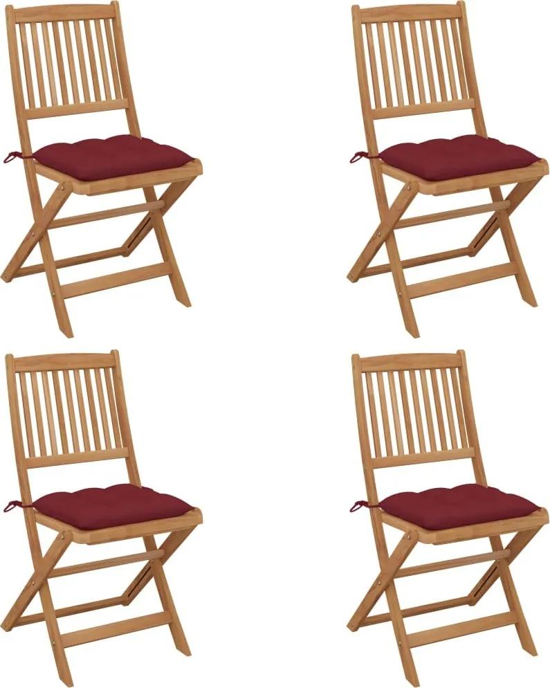 vidaXL Skládací zahradní židle s poduškami 4 ks masivní akáciové dřevo [3064688] Barva: Šedá