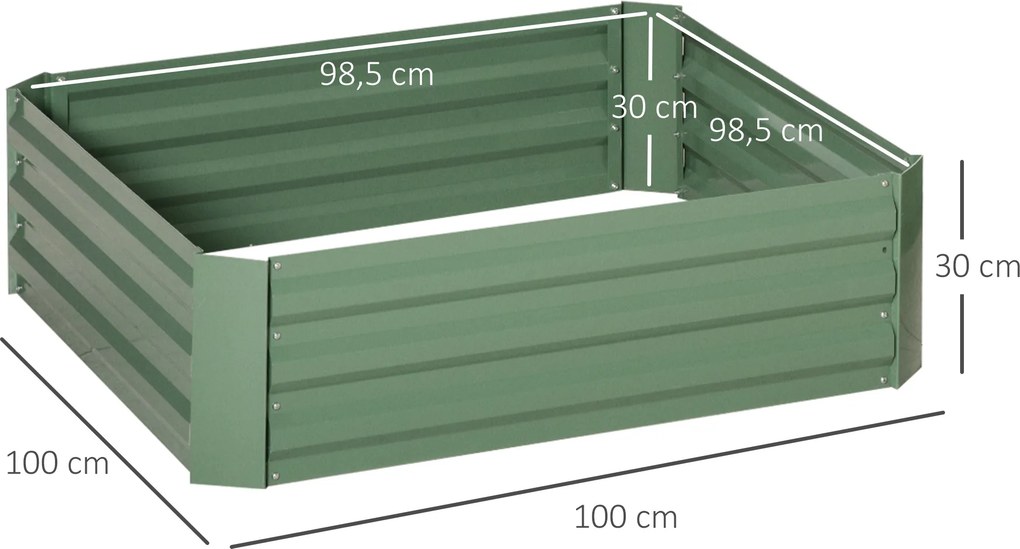 Outsunny Zahradní truhlík HOMCOM 100x100x30 cm z pozinkované oceli v zelené barvě pro zeleninu a květiny |