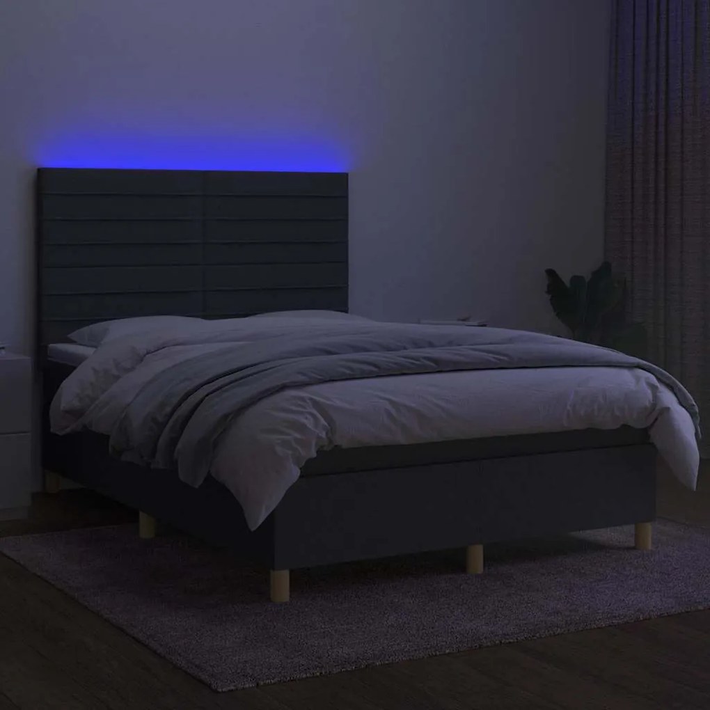 Box spring postel s matrací a LED tmavě šedá 140x190 cm textil 3135510