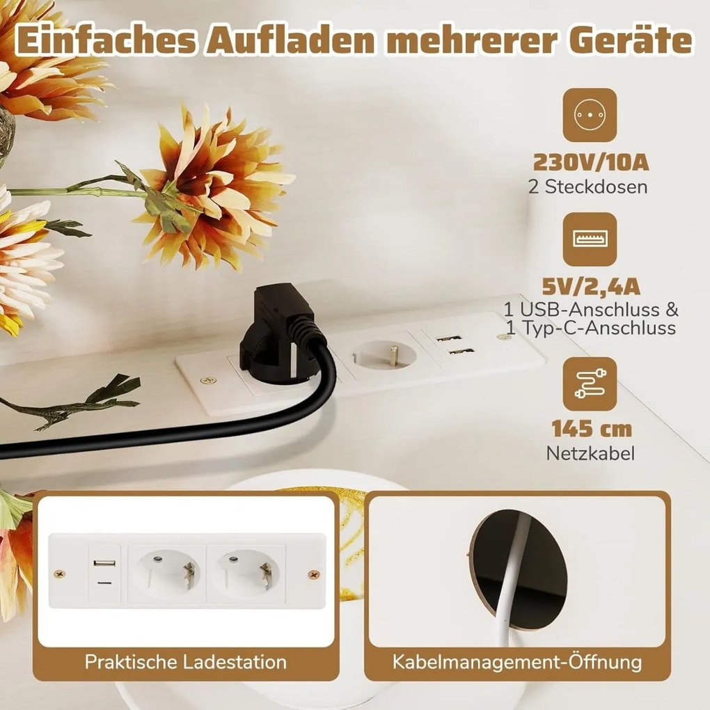 Costway Kuchyňská skříňka 168 cm bufetová s nabíjecí stanicí 1 USB a 1 Kuchyňská
