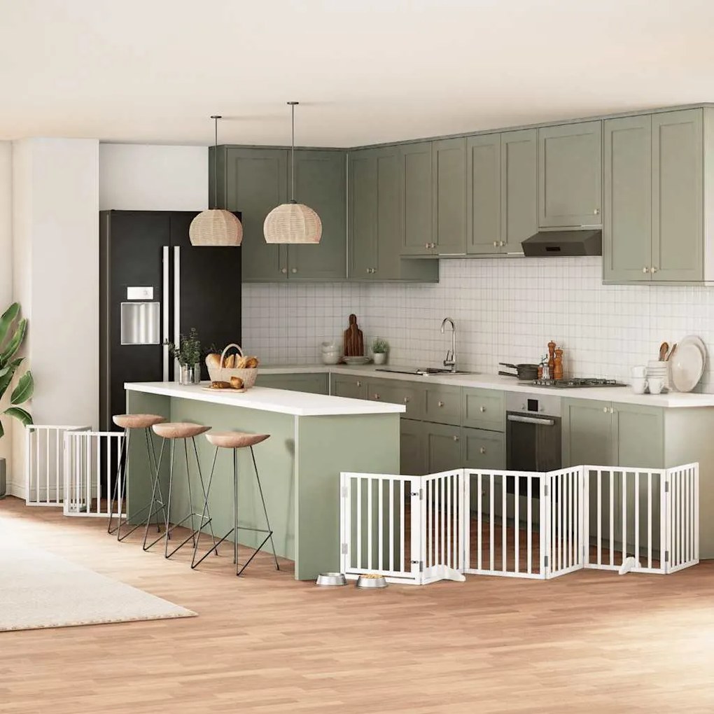 Zábrana pro psy s dvířky skládací 9 panelů bílá 450 cm topol 3155535