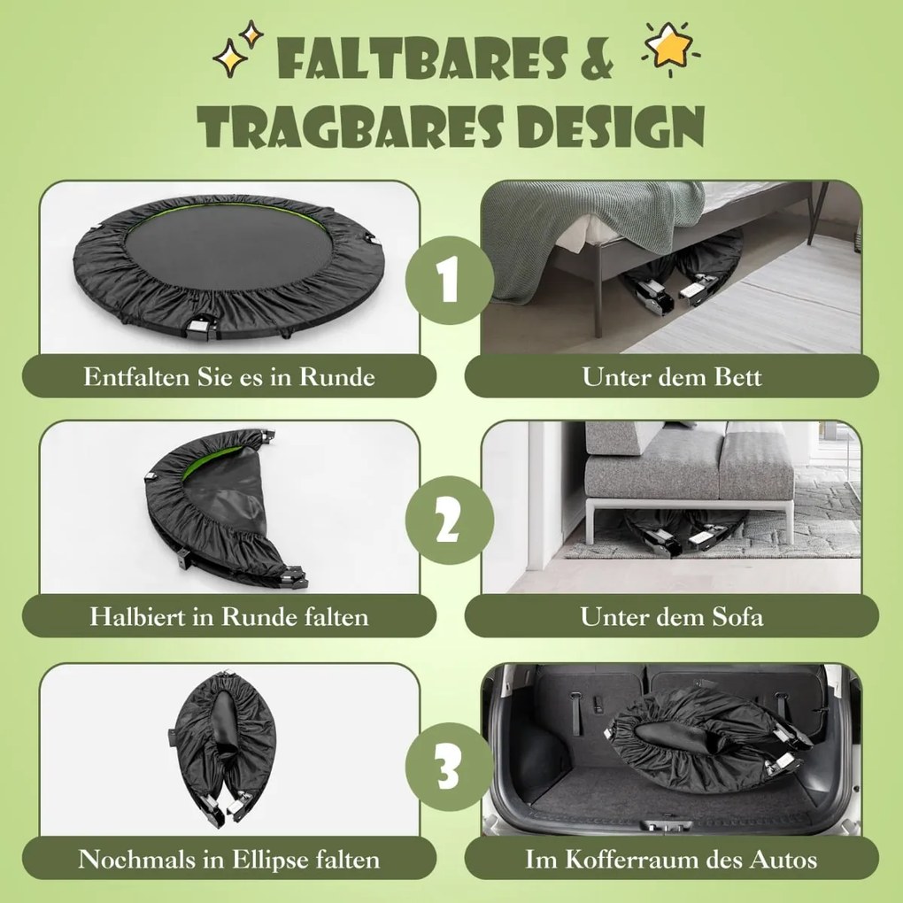 Costway Φ110 cm Skládací mini trampolína s výškově nastavitelným madlem dětská