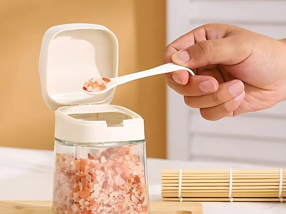 Verk Group Skleněná nádoba na koření do kuchyně s uchem, 300 ml + lžička