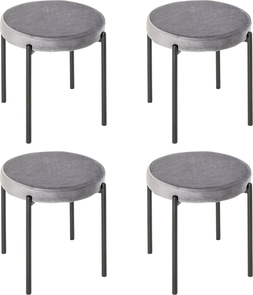 HOMCOM Set 4 stohovatelných jídelních židlí, kuchyňské barové židle s polstrovaným sedákem, sametový vzhled, kovová šedá 41,5 x 41,5 x 46 cm | Aosom