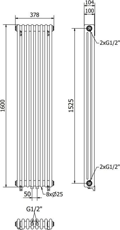 Mexen Denver dekorativní radiátor 1600 x 378 mm, 1487 W, bílý - W215-1600-378-00-20
