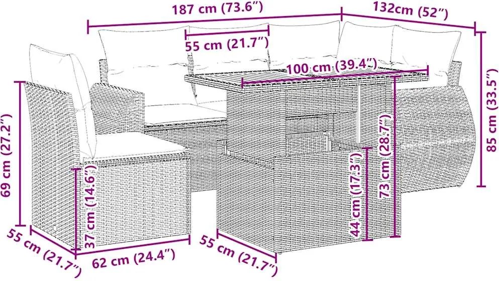 6dílná zahradní sedací souprava s poduškami béžová polyratan 3272199