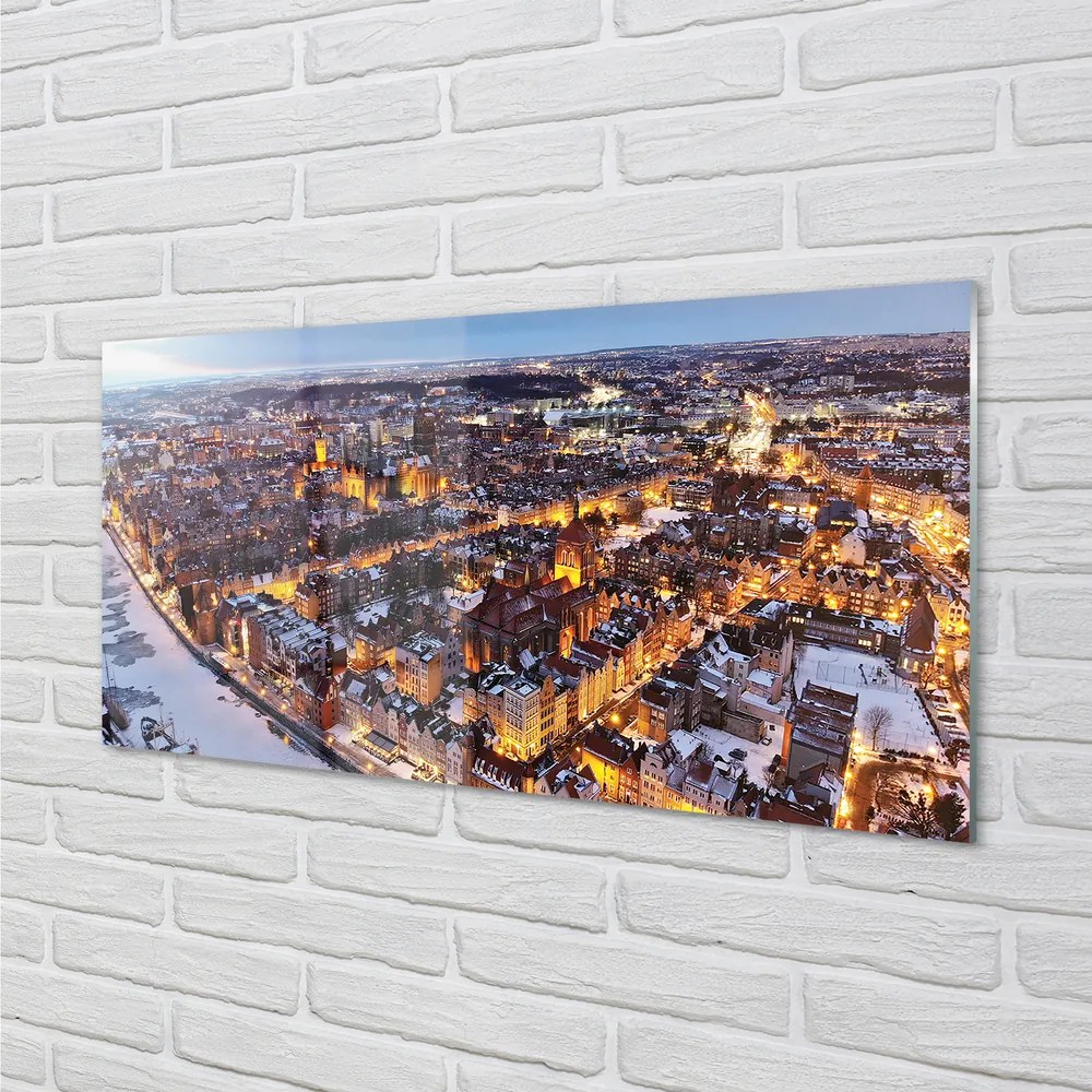 akrylový obraz Gdańsk Winter panorama řeka 140x70 cm