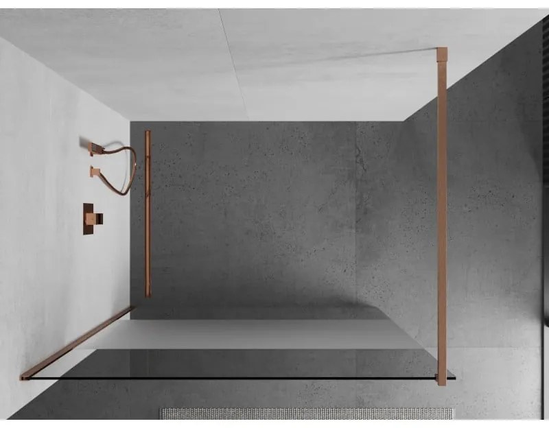 Mexen Kioto, sprchová zástěna Walk-In 140 x 200 cm, 8mm čiré sklo-námraza, měděný matný profil, 800-140-101-65-35