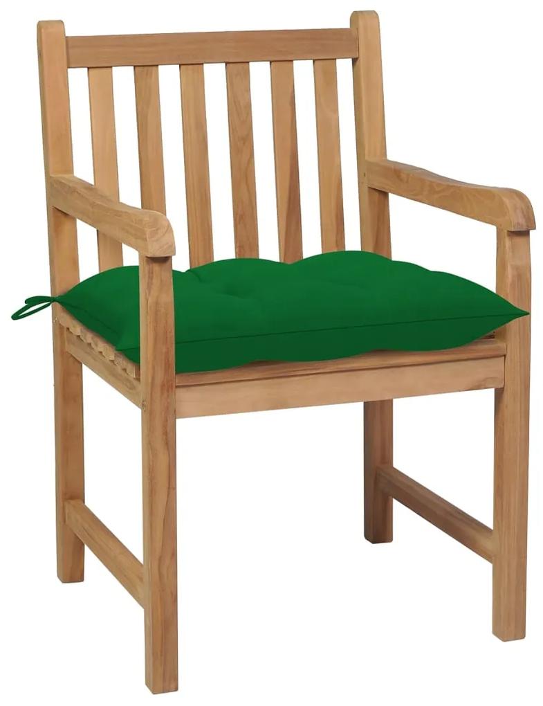 Zahradní židle 6 ks zelené podušky masivní teak,  3073051