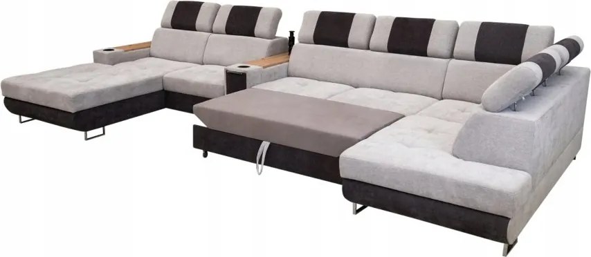 Rozkládací rohová sedačka SERGIA U 440x200cm – rozklad a úložný prostor pravý roh modrá