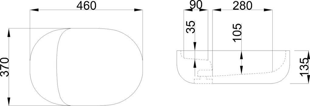 Invena Elara, umyvadlo na desku 460x370x135 mm, bílá lesklá, INV-CE-03-P46-Y
