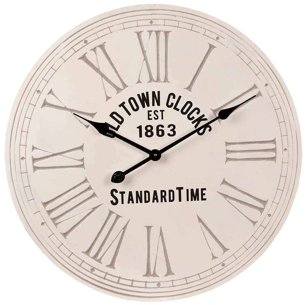 Bílé dřevéné nástěnné hodiny Old tonw clocks - Ø 60*4 cm Clayre & Eef