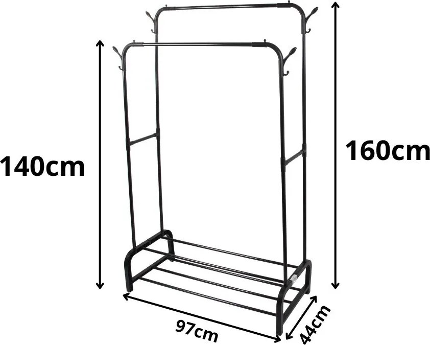 Verk Group Stoják na oblečení s poličkami na boty a bundy kovová šatní skříň