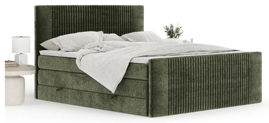 Tmavě zelená boxspring postel s úložným prostorem 140x200 cm Bergamo – Maison de Rêve