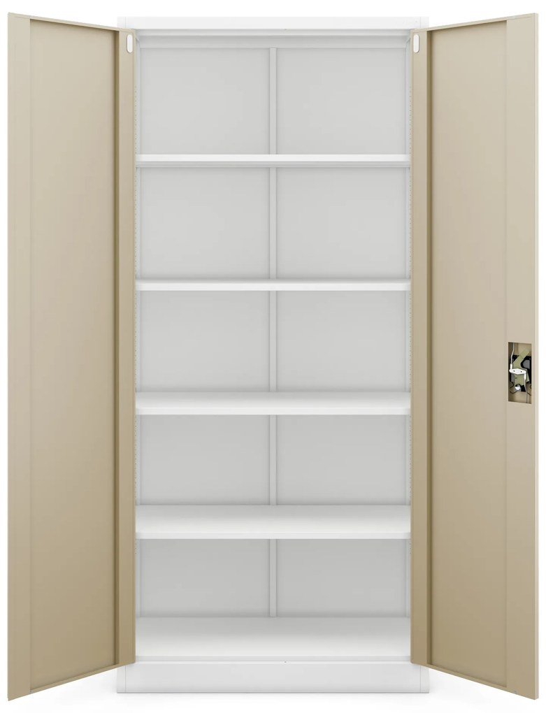 Vysoká kovová kancelářská skříň na dokumenty, bílá/zlatý dub, 900x1950x400 mm: JAN H Eco Design