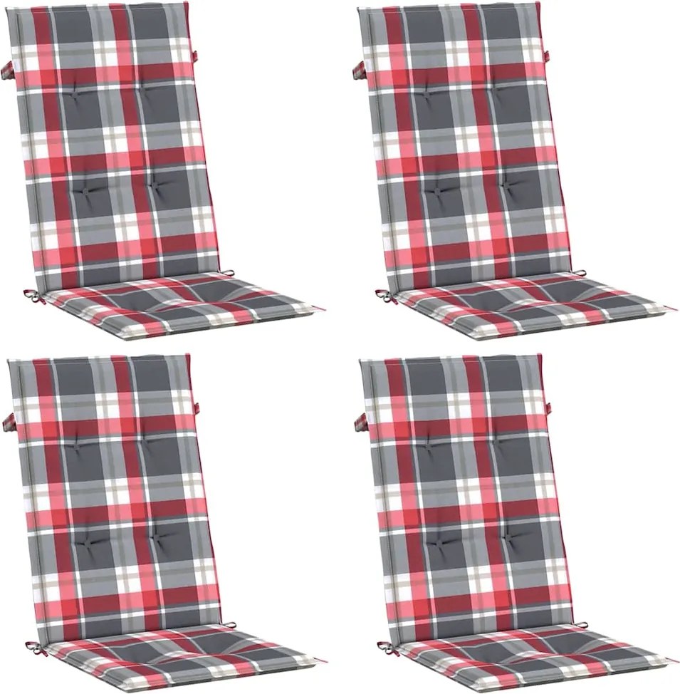 Podušky židle vysoké opěradlo 4 ks červené kárované 120x50x3 cm 314126