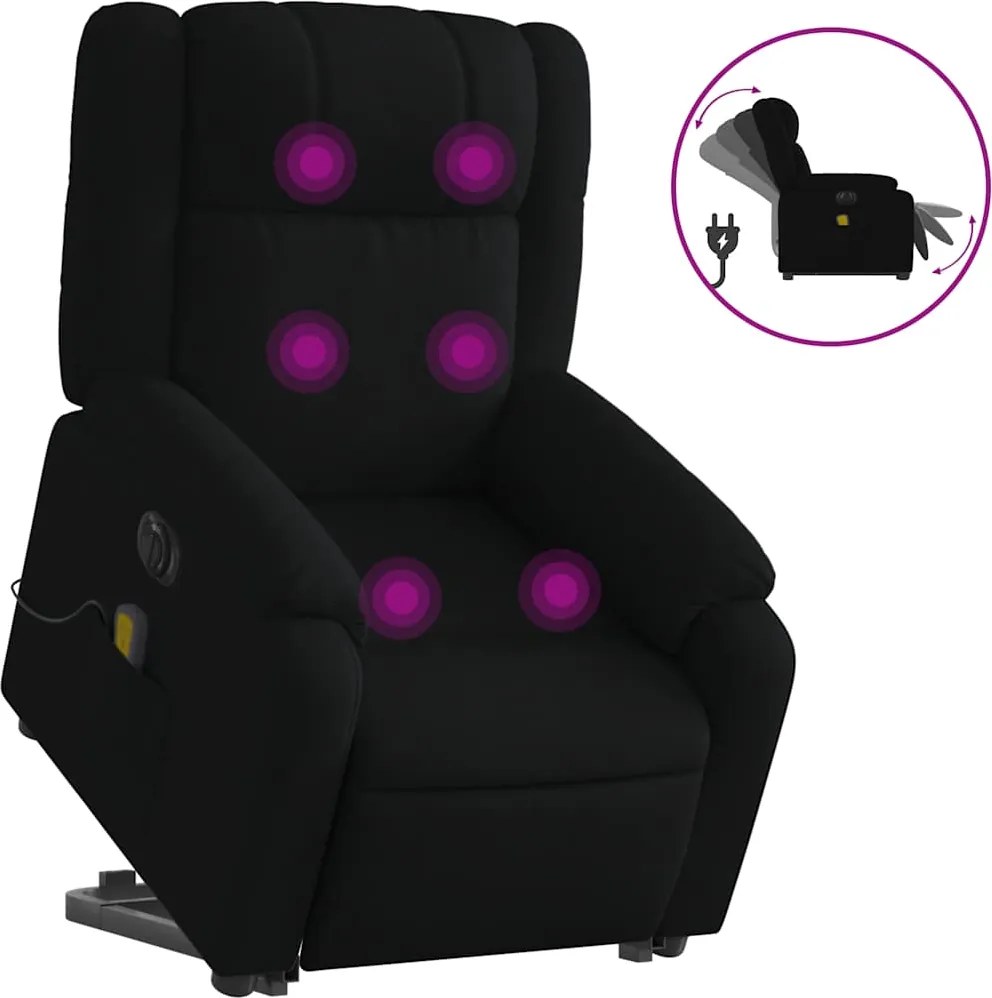 Elektrické zvedací masážní polohovací křeslo černé textil 3205240