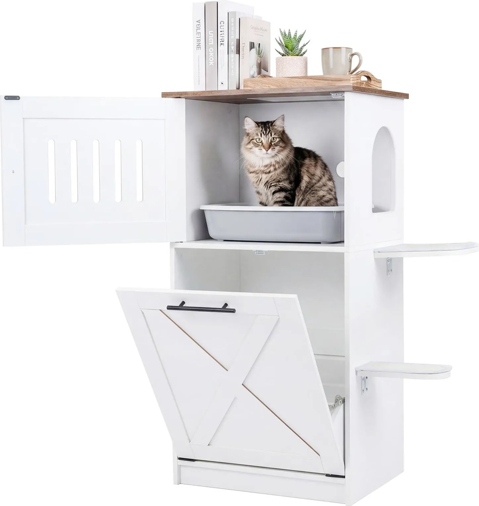 Costway Skříňka na stelivo pro kočky 115 cm Moderní skrytý domeček pro kočky s 2