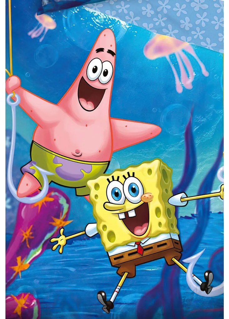 Jerry Fabrics dětské povlečení SPONGEBOB NA HÁČKU, modré, bavlna hladká, 140x200cm + 70x90cm