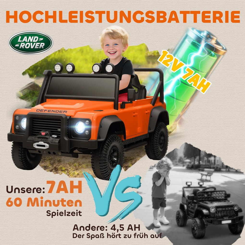 AIYAPLAY Dětské elektrické auto, 12V bateriový pohon, dálkové ovládání, hudební funkce, klakson, LED světla, oranžová